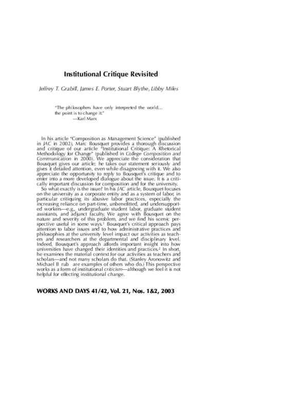(PDF) Institutional Critique Revisited