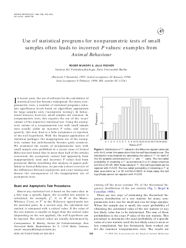 Pdf Use Of Statistical Programs For Nonparametric Tests Of Small