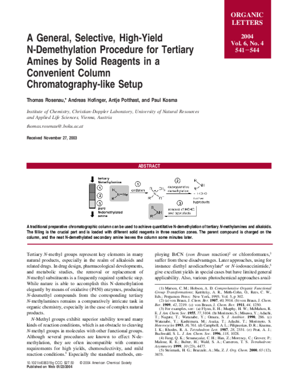 (PDF) A General, Selective, High-Yield N-Demethylation Procedure for ...