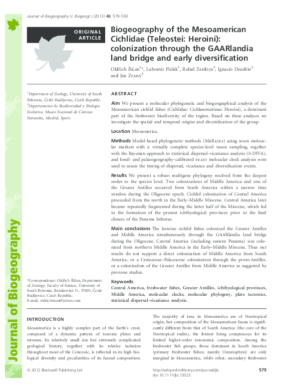 (PDF) Biogeography of the Mesoamerican Cichlidae (Teleostei: Heroini ...