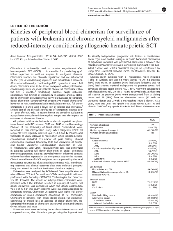 (PDF) Kinetics of peripheral blood chimerism for surveillance of ...
