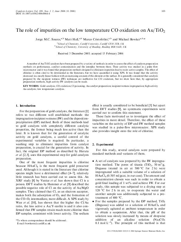 (PDF) The Role of Impurities on the Low Temperature CO Oxidation on Au/TiO2