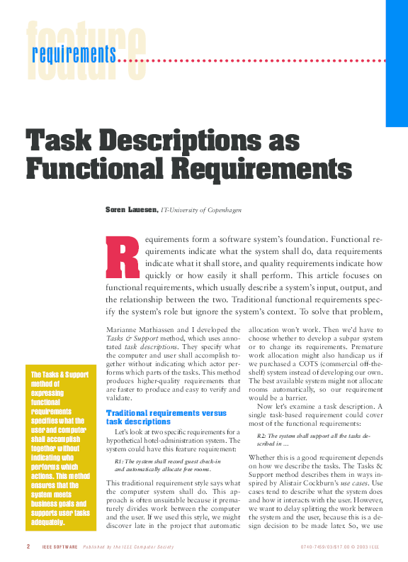 (PDF) Task descriptions as functional requirements