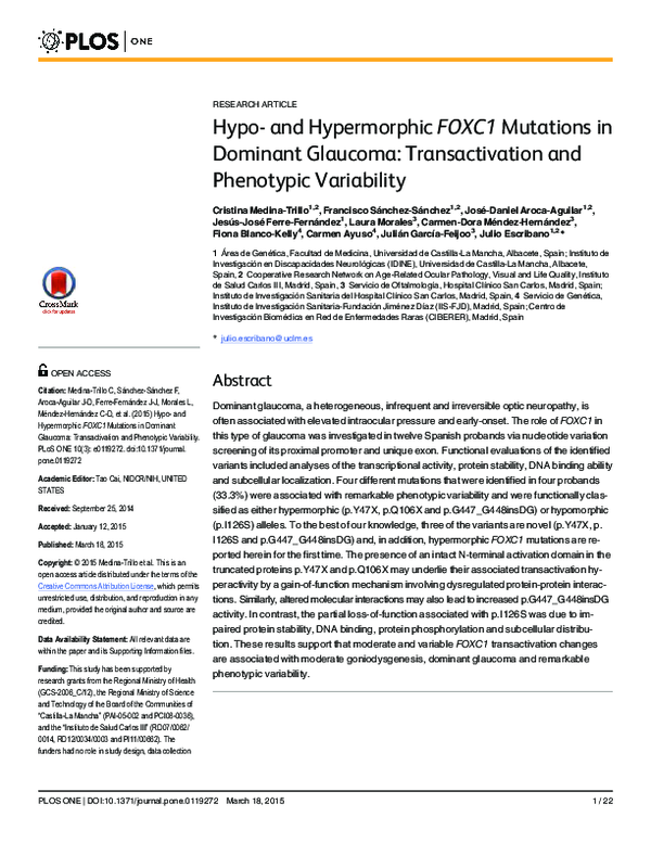 (PDF) Hypo- and Hypermorphic FOXC1 Mutations in Dominant Glaucoma ...