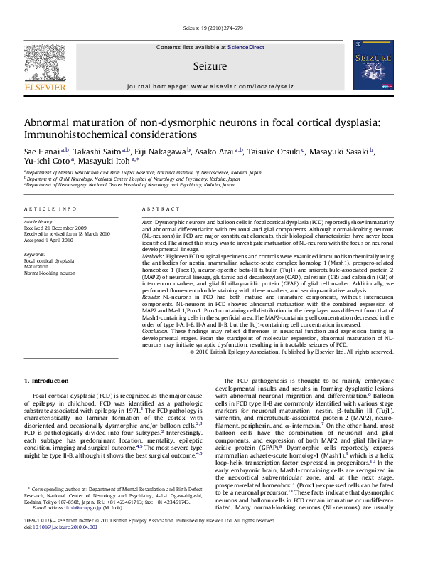 (PDF) Abnormal maturation of non-dysmorphic neurons in focal cortical ...