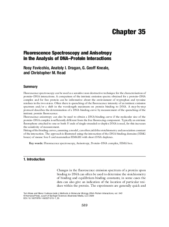 (PDF) Fluorescence spectroscopy and anisotropy in the analysis of DNA-protein interactions