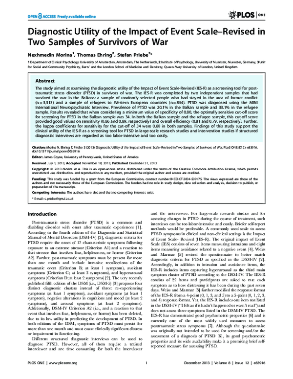 (PDF) Diagnostic Utility of the Impact of Event Scale–Revised in Two ...