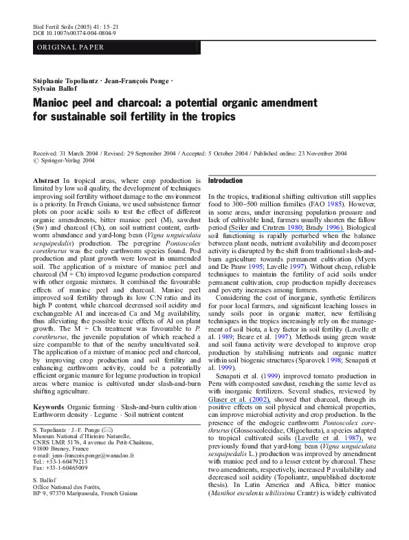 (PDF) Manioc peel and charcoal: a potential organic amendment for sustainable soil fertility in ...