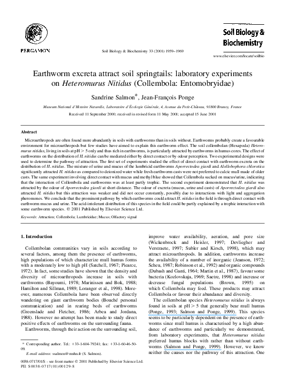 (PDF) Earthworm excreta attract soil springtails: laboratory ...