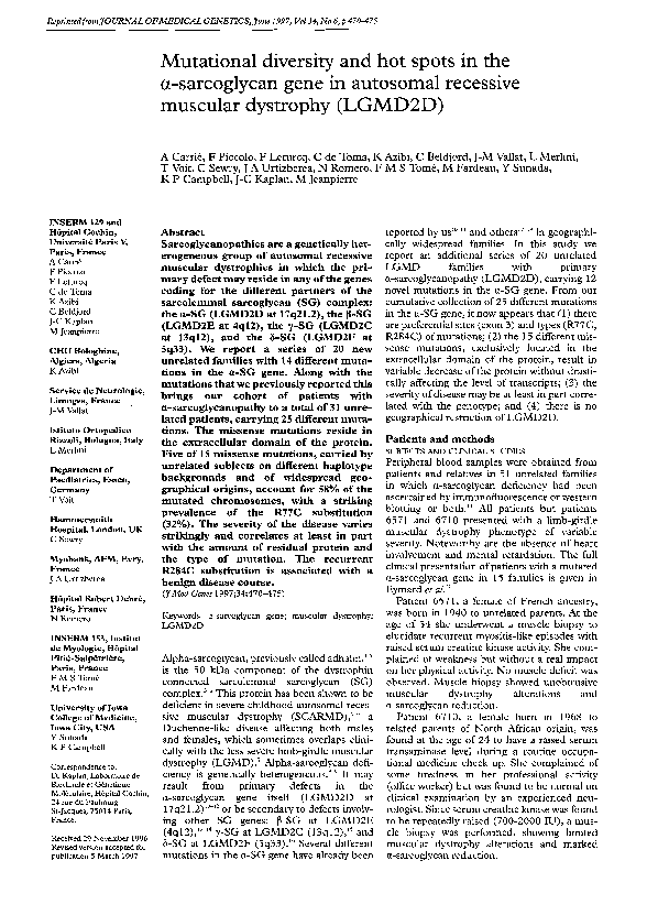(PDF) Mutational diversity and hot spots in the a-sarcoglycan gene in ...