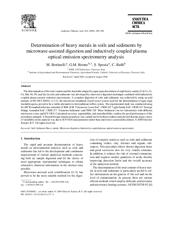 (PDF) Determination of heavy metals in soils and sediments by microwave ...