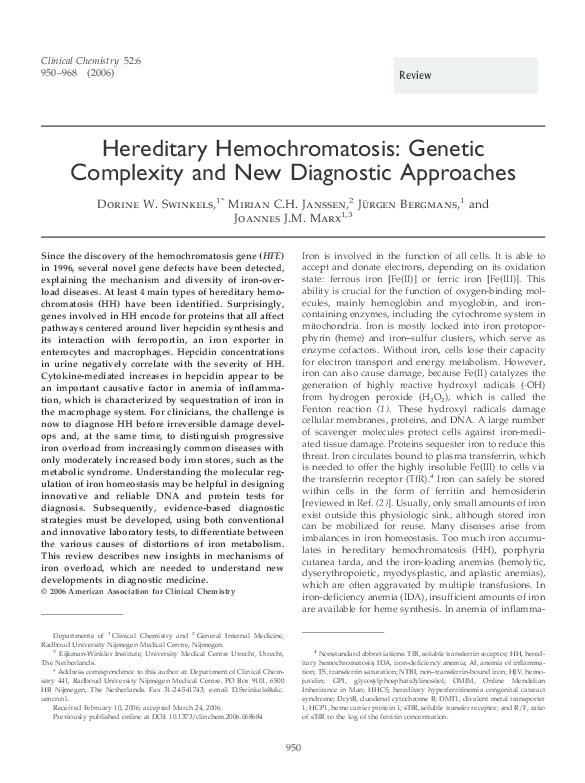 (PDF) Hereditary Hemochromatosis: Genetic Complexity and New Diagnostic Approaches