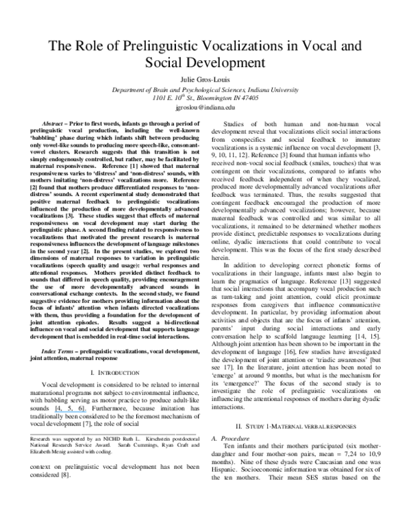 (PDF) The Role of Prelinguistic Vocalizations in Vocal and Social Development