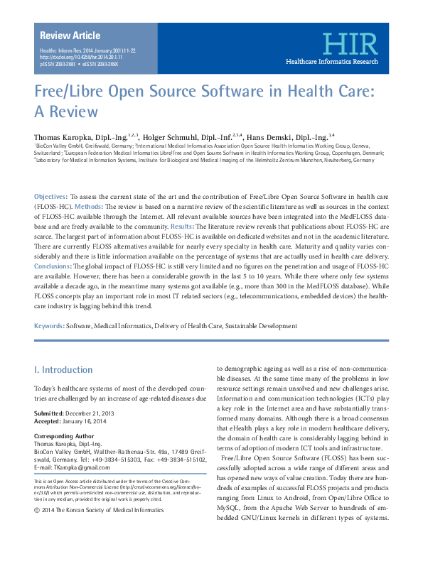 (PDF) Free/Libre Open Source Software in Health Care: A Review