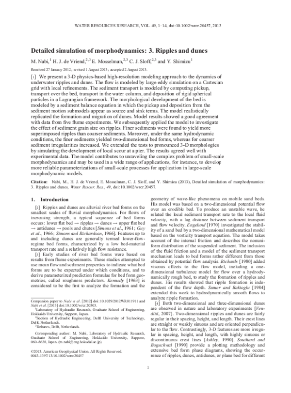 (PDF) Detailed simulation of morphodynamics: 3. Ripples and dunes