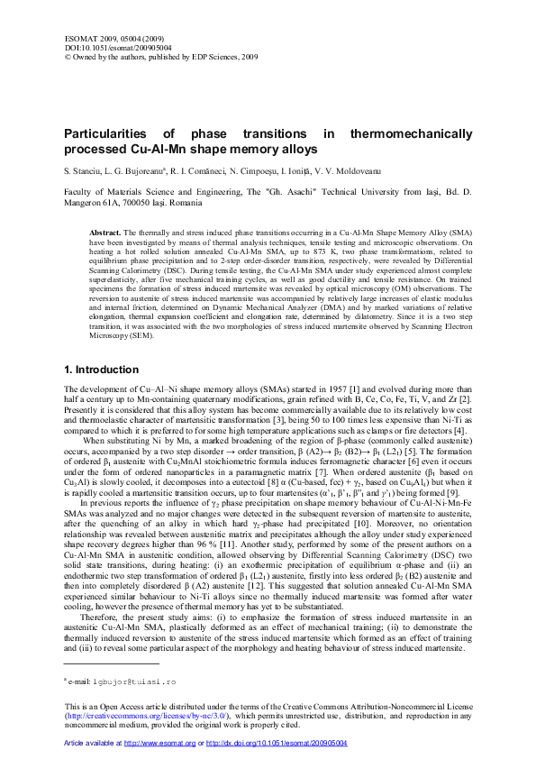 (PDF) High-pressure torsion driven phase transformations in Cu–Al–Ni shape memory alloys | Jose ...