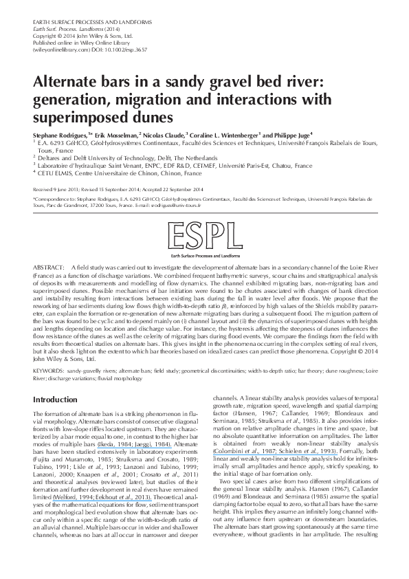 (PDF) Alternate bars in a sandy gravel bed river: generation, migration ...