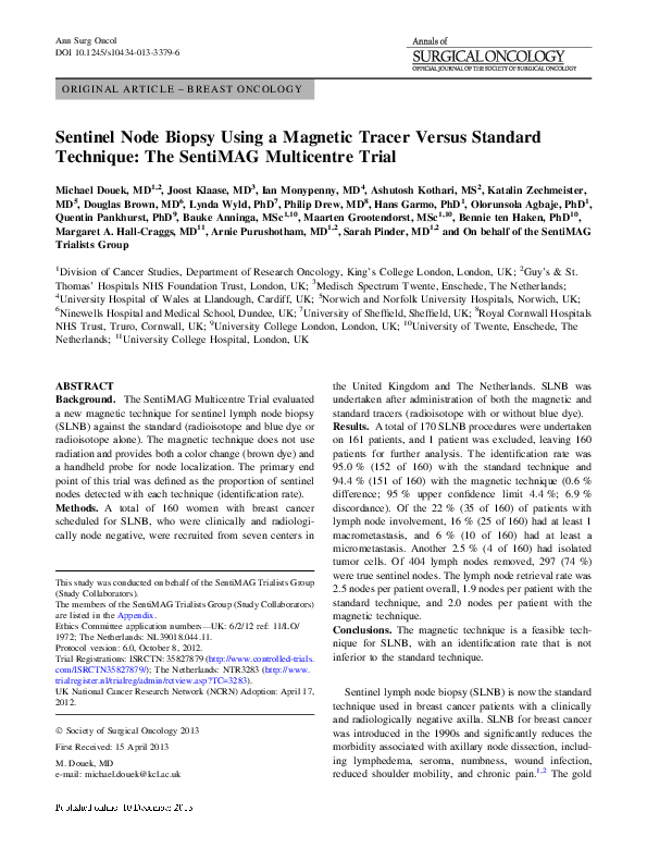 (PDF) Sentinel Node Biopsy Using a Magnetic Tracer Versus Standard ...