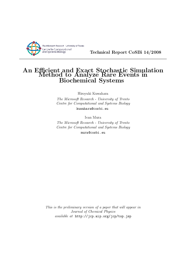 (PDF) An efficient and exact stochastic simulation method to analyze rare events in biochemical ...