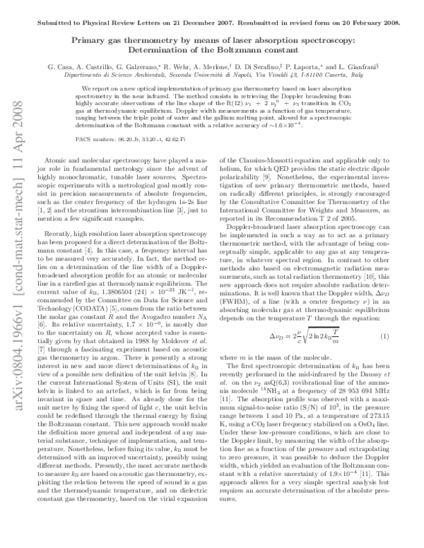 (PDF) Primary Gas Thermometry by Means of Laser-Absorption Spectroscopy ...