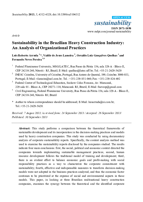 (PDF) Sustainability in the Brazilian Heavy Construction Industry: An ...