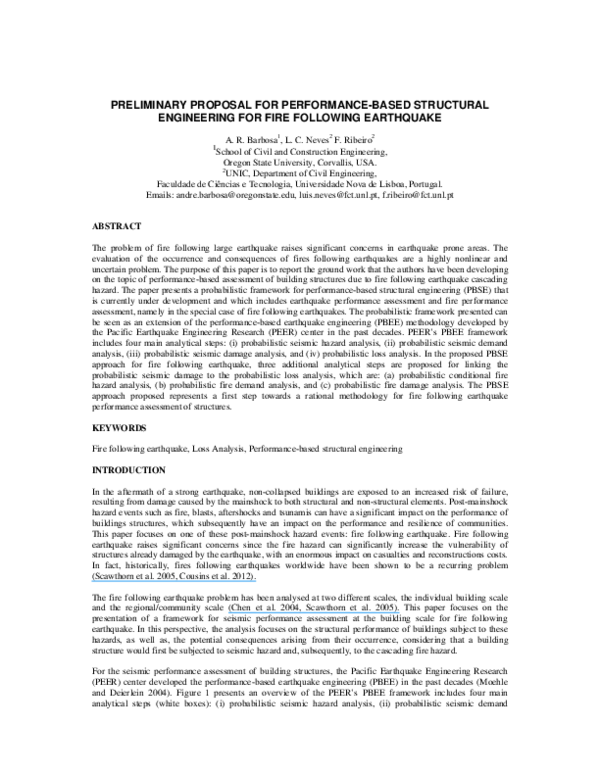 (PDF) PRELIMINARY PROPOSAL FOR PERFORMANCE-BASED STRUCTURAL ENGINEERING FOR FIRE FOLLOWING ...