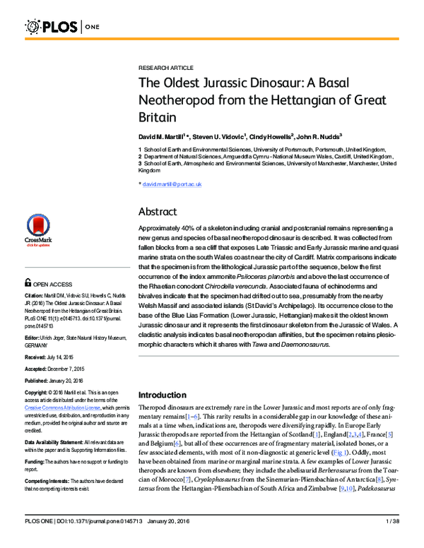 (PDF) The Oldest Jurassic Dinosaur: A Basal Neotheropod from the ...