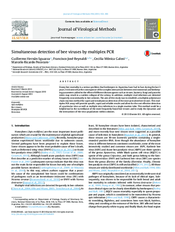 Pdf Simultaneous Detection Of Bee Viruses By Multiplex Pcr