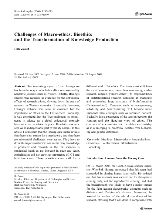 (PDF) Challenges of Macro-ethics: Bioethics and the Transformation of ...