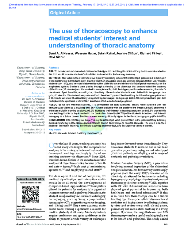 (PDF) The use of thoracoscopy to enhance medical students′ interest and ...
