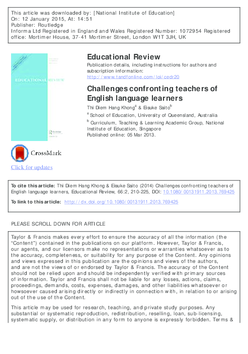 (PDF) Challenges confronting teachers of English language learners