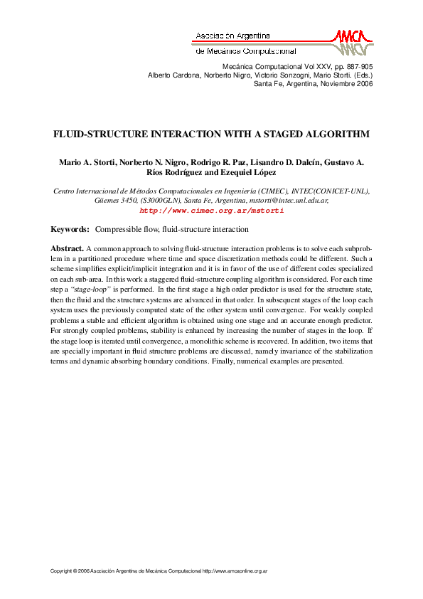 Pdf Fluidstructure Interaction With A Staged Algorithm