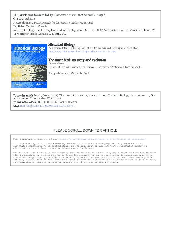 (PDF) The Inner Bird: Anatomy and Evolution