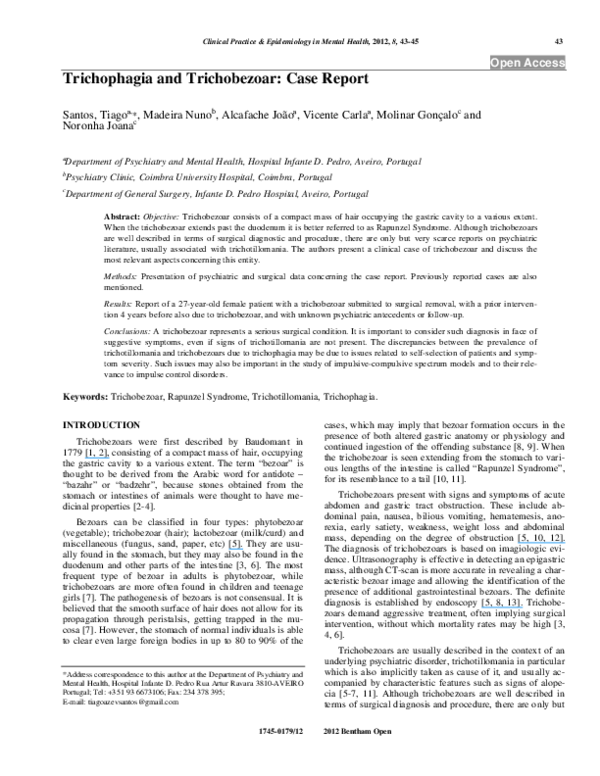 (PDF) Trichophagia and Trichobezoar: Case Report