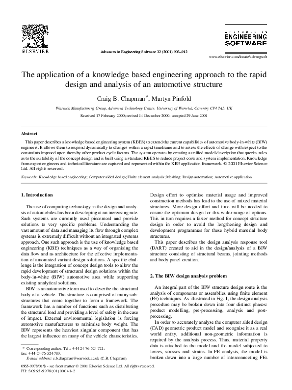 (PDF) The application of a knowledge based engineering approach to the rapid design and analysis ...