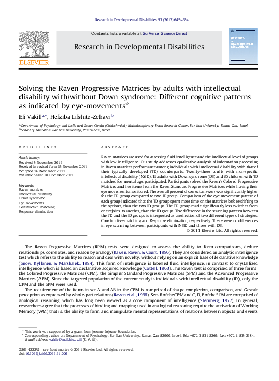 (PDF) Solving the Raven Progressive Matrices by adults with ...
