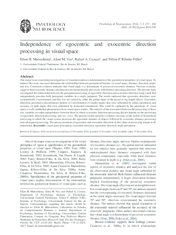(PDF) Independence of egocentric and exocentric direction processing in ...