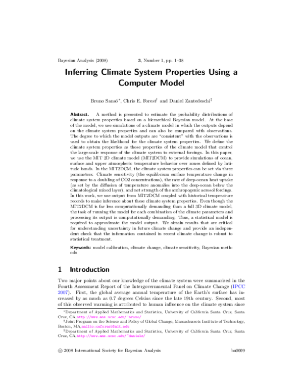 (PDF) Inferring climate system properties using a computer model