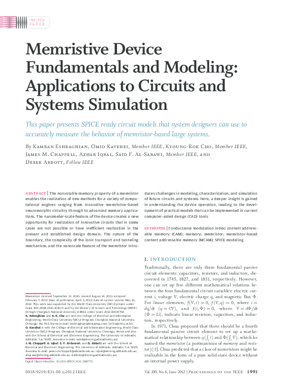 Pdf Memristive Device Fundamentals And Modeling Applications To Circuits And Systems Simulation