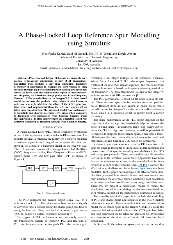 (PDF) A Phase-Locked Loop reference spur modelling using Simulink ...