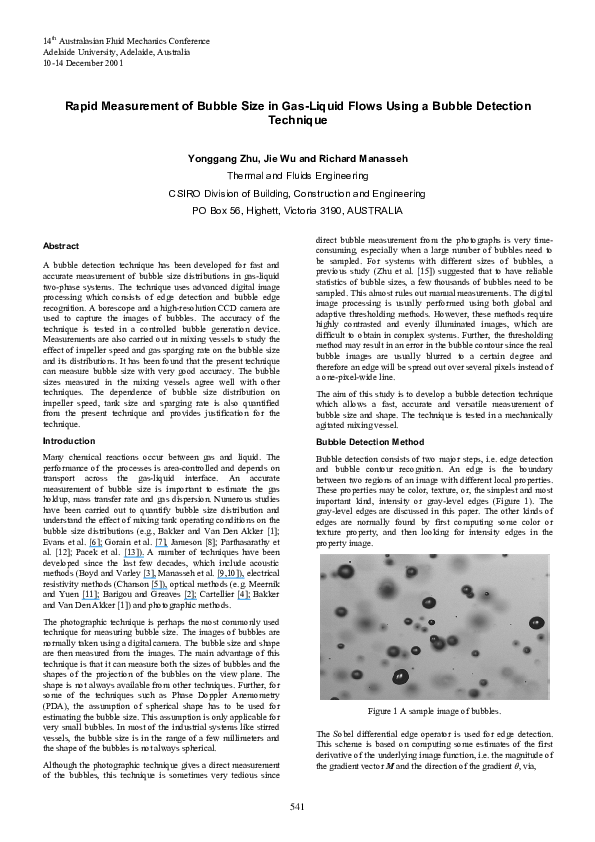 (PDF) Rapid measurement of bubble size in gas-liquid flows using a ...