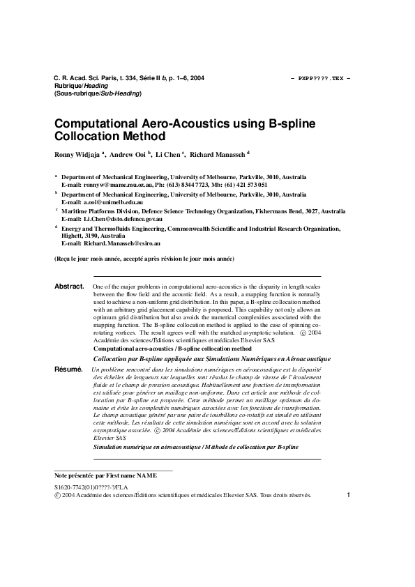 Pdf Computational Aeroacoustics Using The B Spline Collocation Method