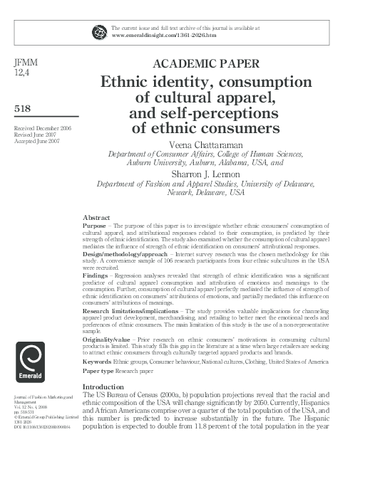 (PDF) Ethnic identity, consumption of cultural apparel, and self ...