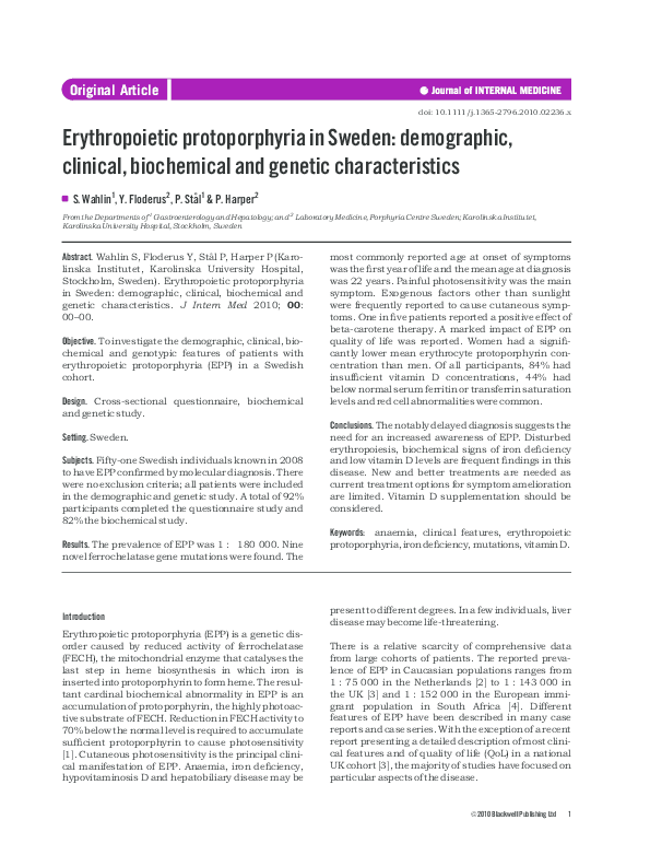 (PDF) Erythropoietic protoporphyria without skin symptoms-you do not ...