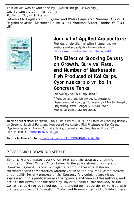 (PDF) The Effect of Stocking Density on Growth, Survival Rate, and ...
