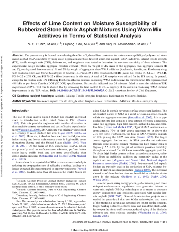 (PDF) Effects of Lime Content on Moisture Susceptibility of Rubberized ...