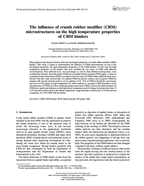 (PDF) The influence of crumb rubber modifier (CRM) microstructures on ...