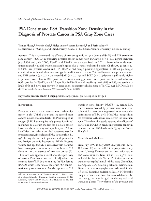 (PDF) PSA Density and PSA Transition Zone Density in the Diagnosis of ...