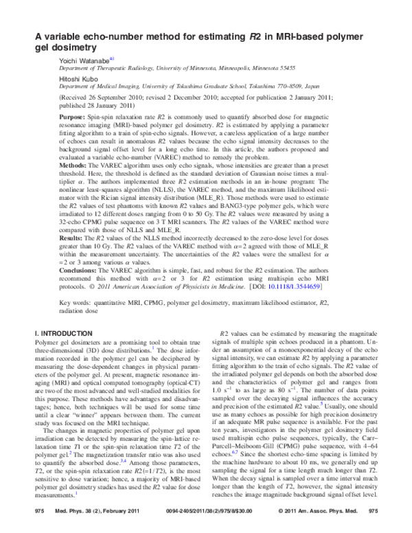 Pdf A Variable Echo Number Method For Estimating R2 In Mri Based