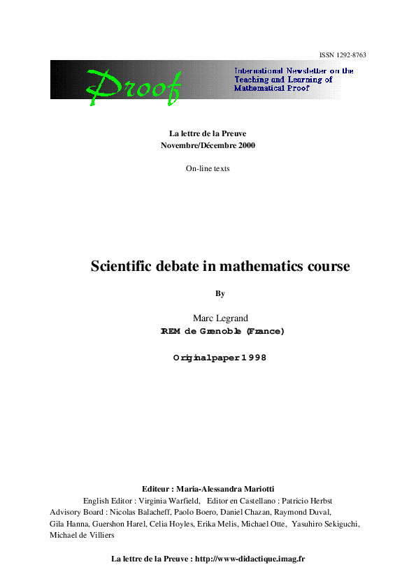 (PDF) Scientific Debate in Mathematics Courses